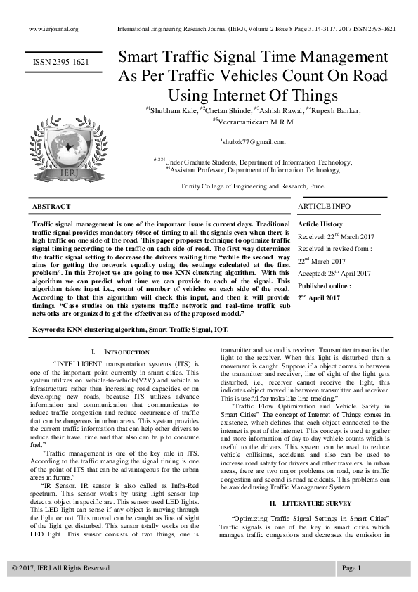 (PDF) Smart Traffic Signal Time Management As Per Traffic Vehicles ...