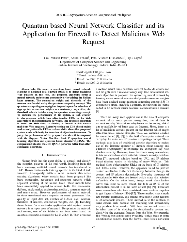 Pdf Quantum Based Neural Network Classifier And Its Application For Firewall To Detect