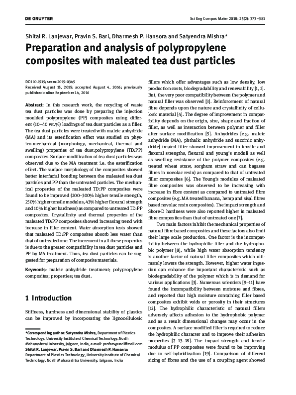 (PDF) Preparation and analysis of polypropylene composites with ...