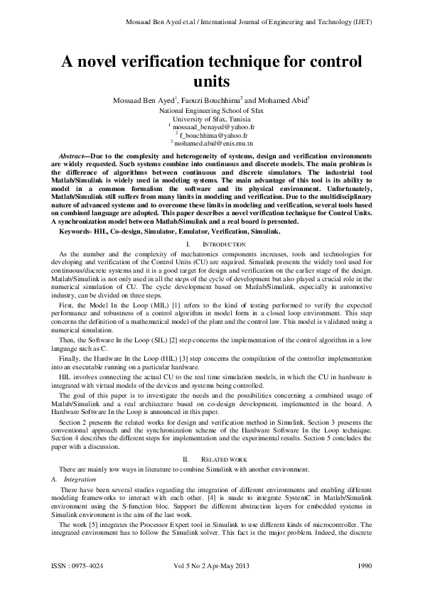 (PDF) A novel verification technique for control units