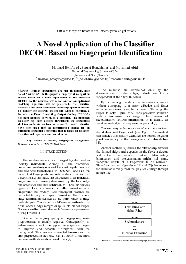 (PDF) A Novel Application of the Classifier DECOC Based on Fingerprint Identification