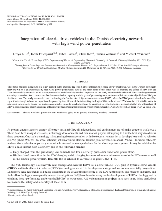 (PDF) Integration of electric drive vehicles in the Danish electricity ...
