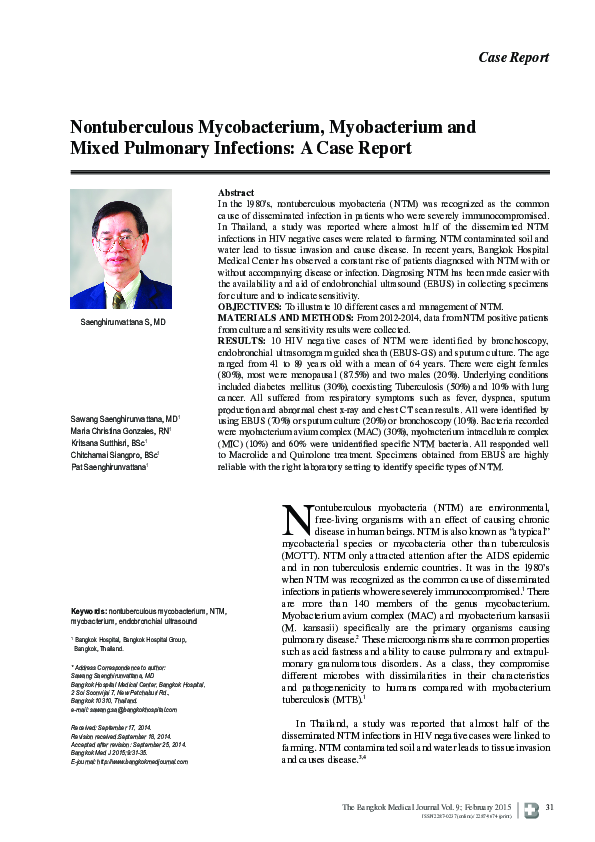 (PDF) Nontuberculous Mycobacterium, Myobacterium and Mixed Pulmonary Infections: A Case Report