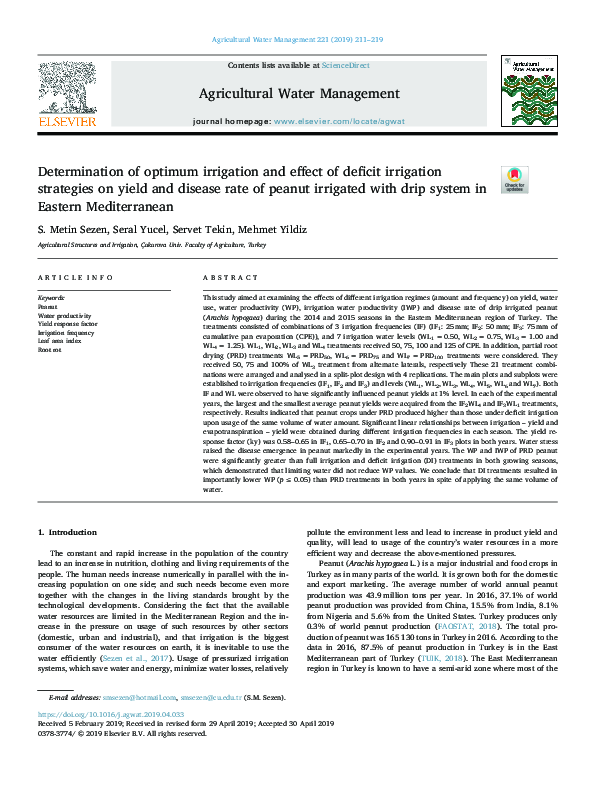 Pdf Determination Of Optimum Irrigation And Effect Of Deficit