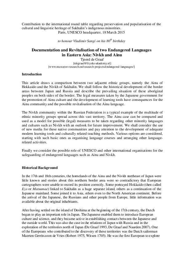 (PDF) Documentation and Revitalisation of Two Endangered Languages in ...