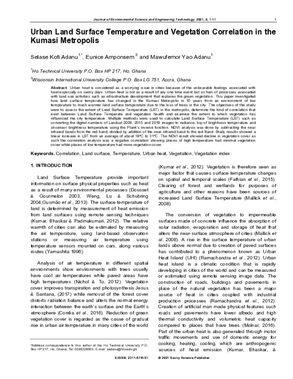 (PDF) Land Surface Temperature and Vegetation in Kumasi