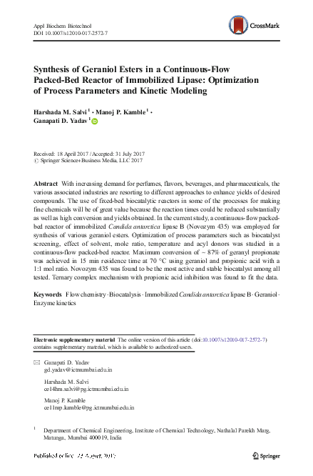 (PDF) Synthesis of Geraniol Esters in a Continuous-Flow Packed-Bed ...