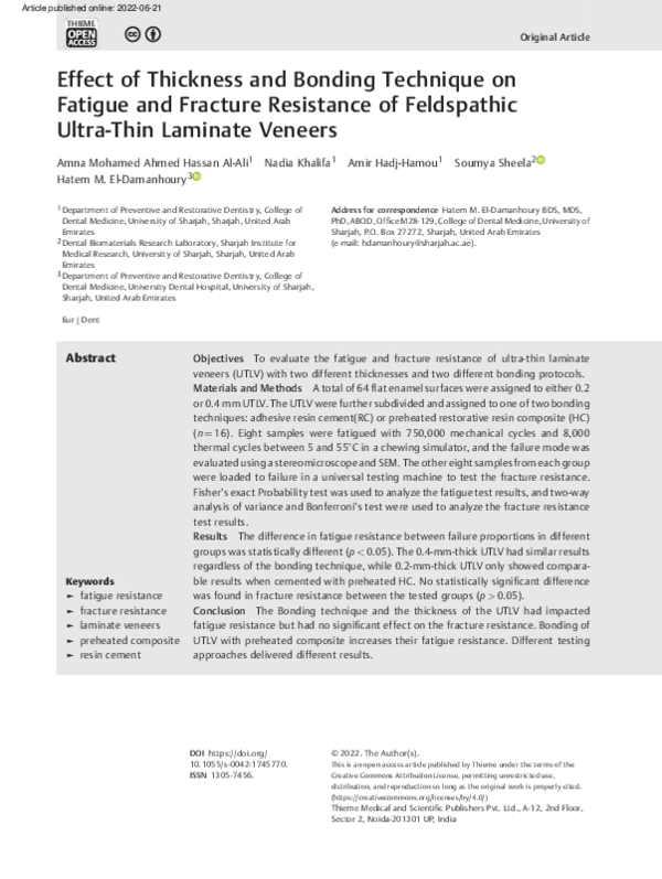 (PDF) Effect of Thickness and Bonding Technique on Fatigue and Fracture ...
