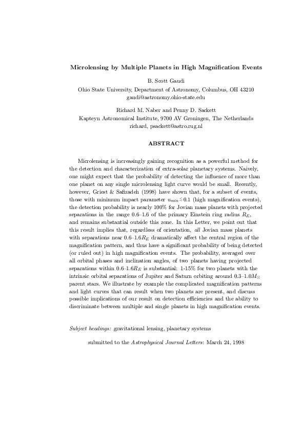 (PDF) Microlensing by Multiple Planets in High-Magnification Events