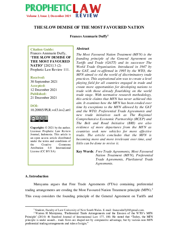 (PDF) The Slow Demise Of The Most Favoured Nation