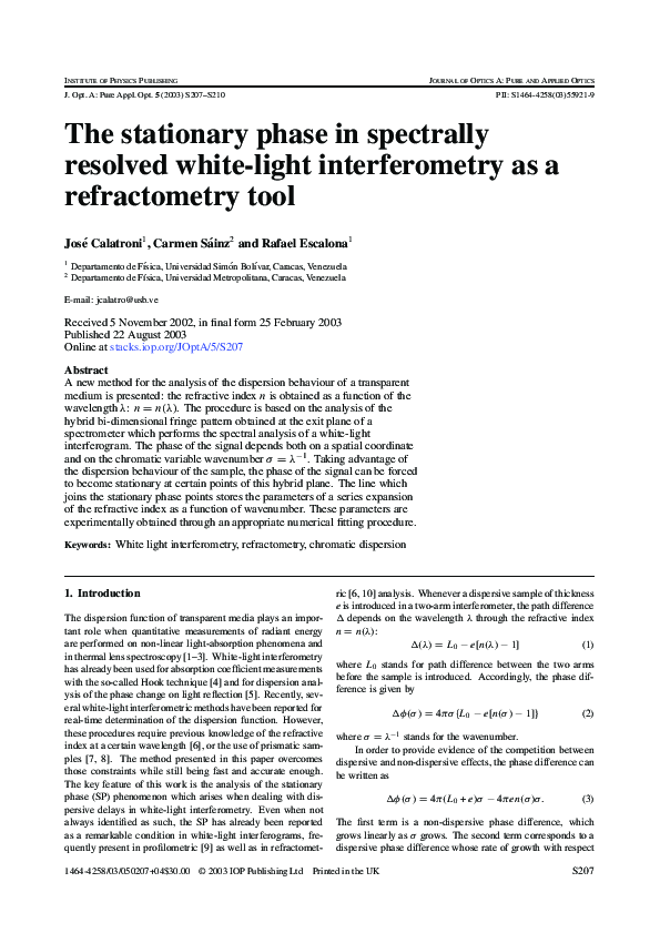 Pdf The Stationary Phase In Spectrally Resolved White Light Interferometry As A Refractometry Tool 