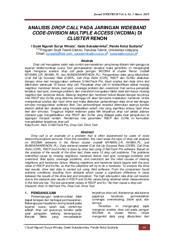 (PDF) Analisis Drop Call Pada Jaringan Wideband Code-Division Multiple Access (Wcdma) DI Cluster ...