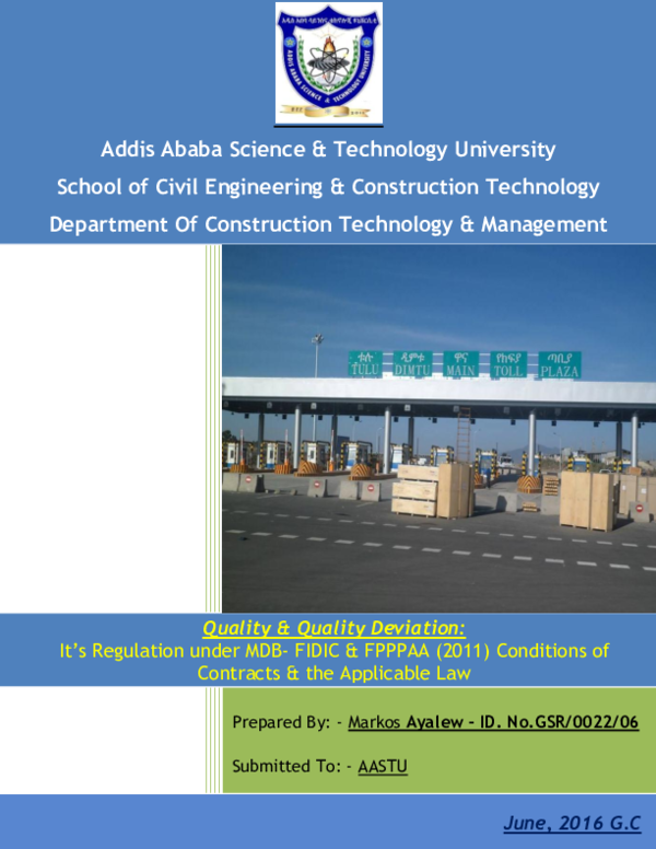 (PDF) Quality & Quality Deviation: It's Regulation under MDB- FIDIC & FPPPAA (2011) Conditions ...