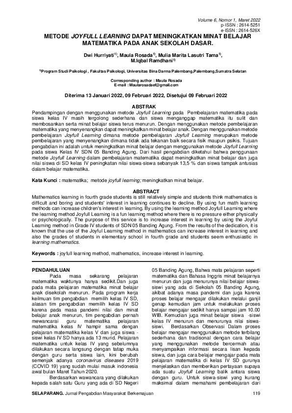 Pdf Metode Joyfull Learning Dapat Meningkatkan Minat Belajar