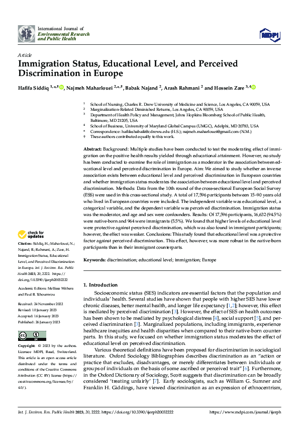 (PDF) Immigration Status, Educational Level, and Perceived ...