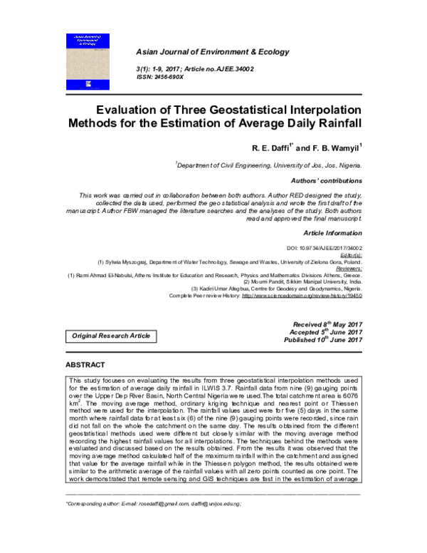 Pdf Evaluation Of Three Geostatistical Interpolation Methods For The Estimation Of Average