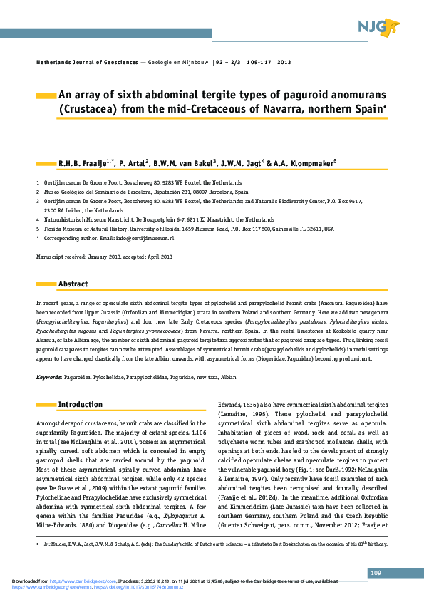 (PDF) An array of sixth abdominal tergite types of paguroid anomurans ...