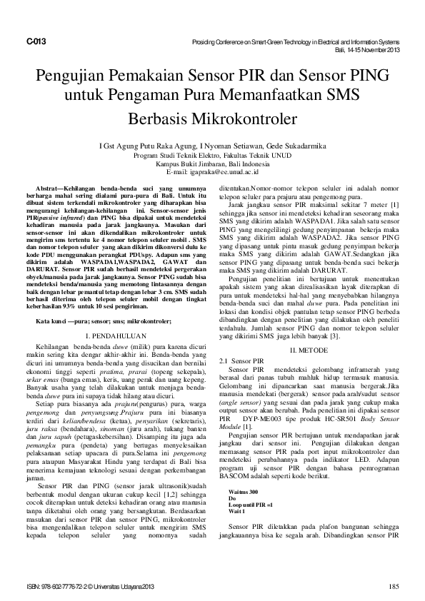 (PDF) C-013 Pengujian Pemakaian Sensor PIR dan Sensor PING | Gede ...