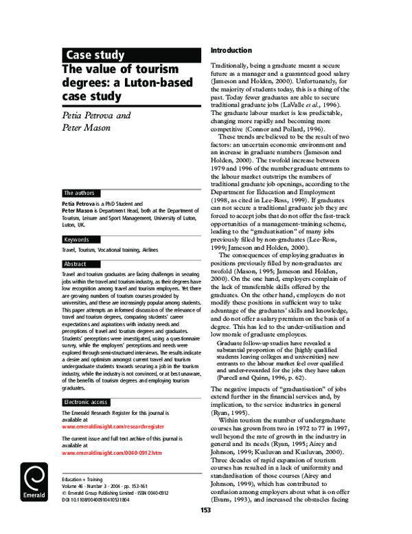 (PDF) The value of tourism degrees: a Luton‐based case study