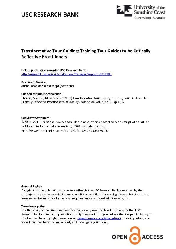 (PDF) Transformative Tour Guiding: Training Tour Guides to be ...