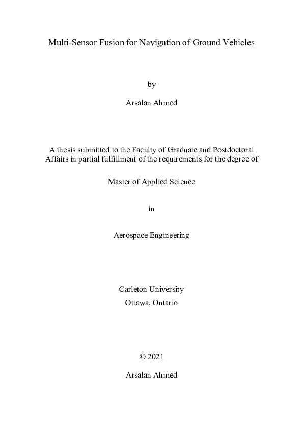 (PDF) Multi-Sensor Fusion for Navigation of Ground Vehicles | Arsalan Ahmed - Academia.edu