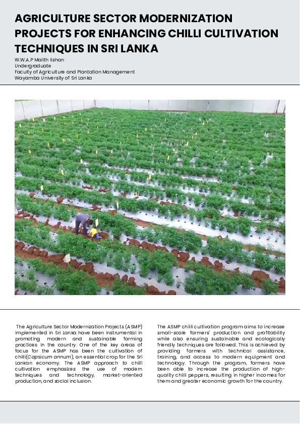 (PDF) AGRICULTURE SECTOR MODERNIZATION PROJECTS FOR ENHANCING CHILLI CULTIVATION TECHNIQUES IN ...