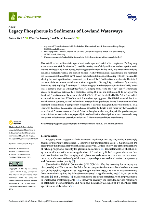 (PDF) Legacy Phosphorus in Sediments of Lowland Waterways