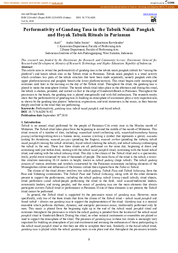 (PDF) Gandang Tasa's Role in Tabuik Rituals of Pariaman