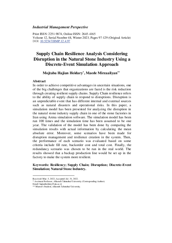 (PDF) Supply Chain Resilience Analysis Considering Disruption in the Natural Stone Industry ...