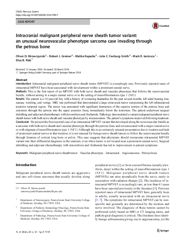 (PDF) Intracranial malignant peripheral nerve sheath tumor variant: an ...