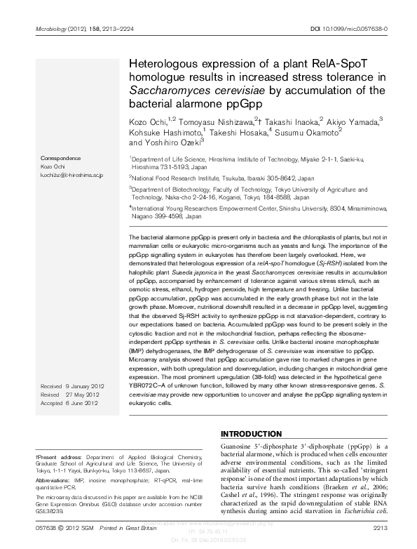 (PDF) Heterologous expression of a plant RelA-SpoT homologue results in ...