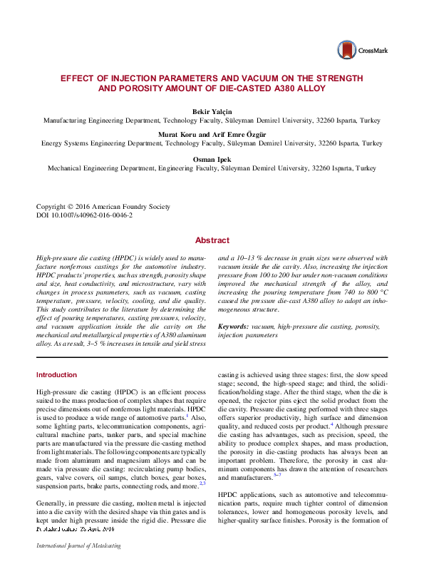 (PDF) Effect of Injection Parameters and Vacuum on the Strength and Porosity Amount of Die ...