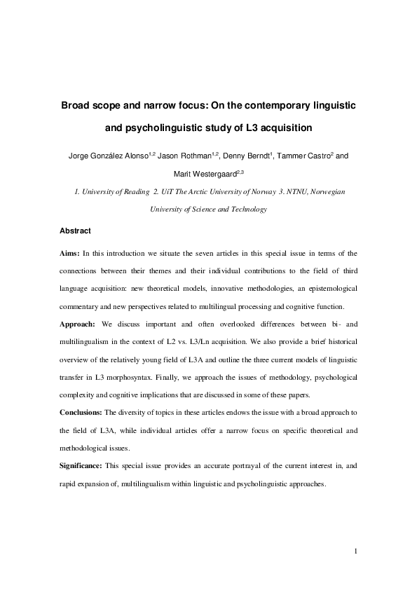 (PDF) Broad scope and narrow focus: On the contemporary linguistic and ...