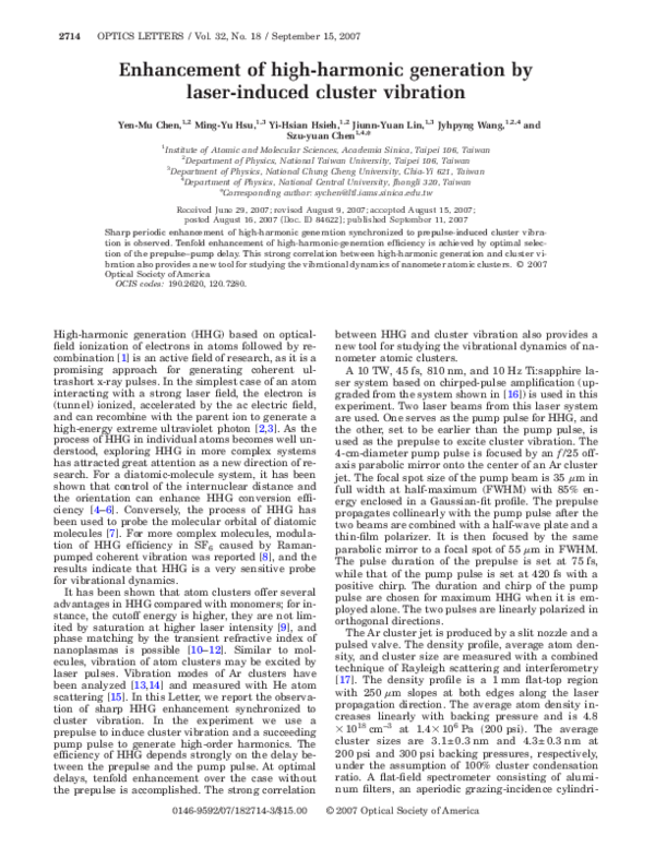 (PDF) Enhancement of high-harmonic generation by laser-induced cluster vibration