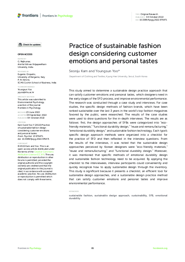 (PDF) Practice of sustainable fashion design considering customer ...