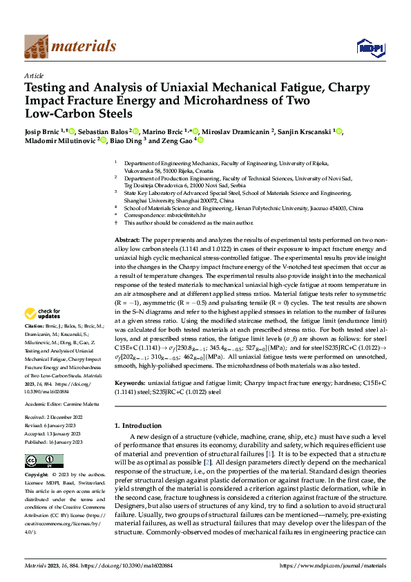 (PDF) Testing and Analysis of Uniaxial Mechanical Fatigue, Charpy ...