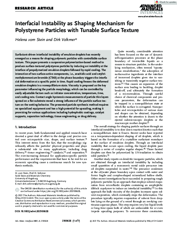 (PDF) Interfacial Instability as Shaping Mechanism for Polystyrene ...