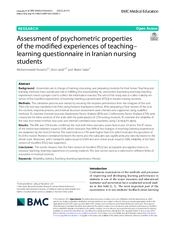 (PDF) Assessment of psychometric properties of the modified experiences ...