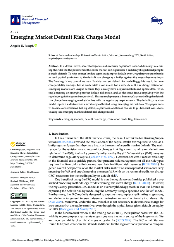 (PDF) Emerging Market Default Risk Charge Model