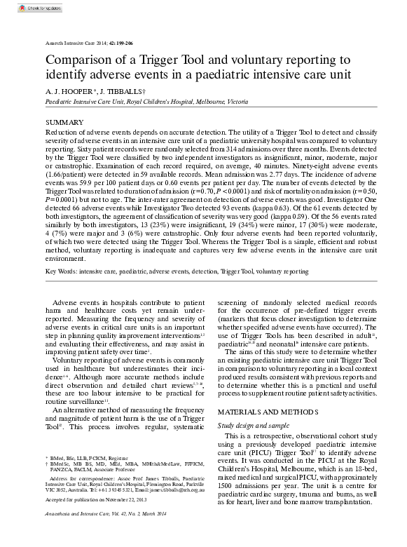 (PDF) Trigger Tool vs Voluntary Reporting in PICU