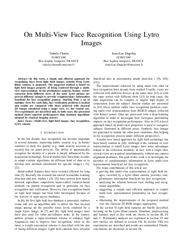 (PDF) On Multi-View Face Recognition Using Lytro Images