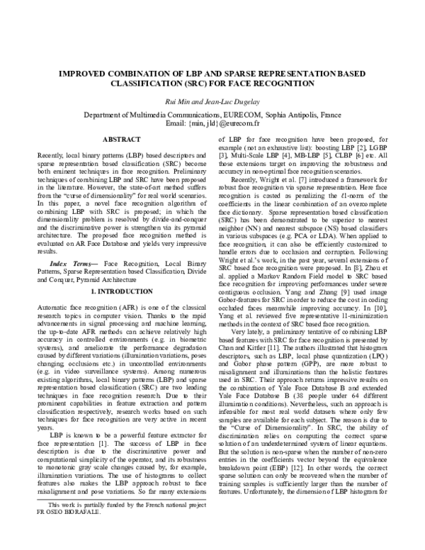 Pdf Improved Combination Of Lbp And Sparse Representation Based Classification Src For Face