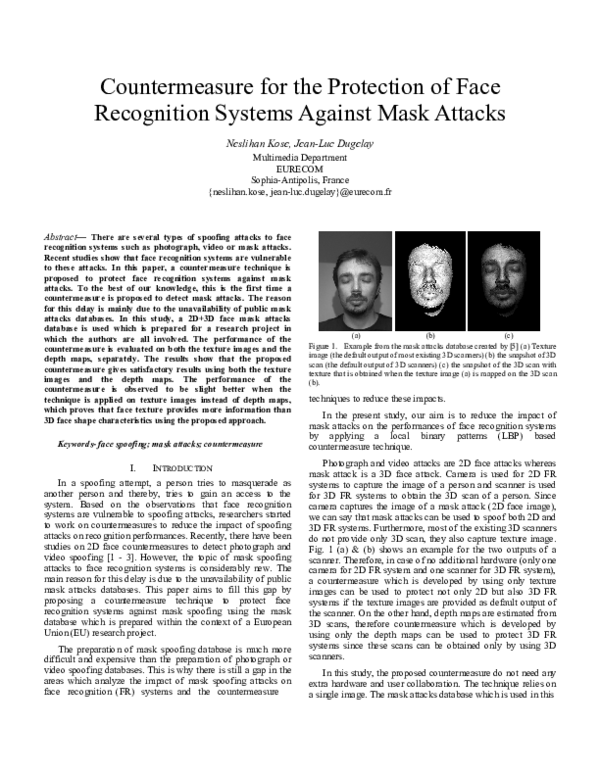 (PDF) Countering Mask Attacks on Face Recognition