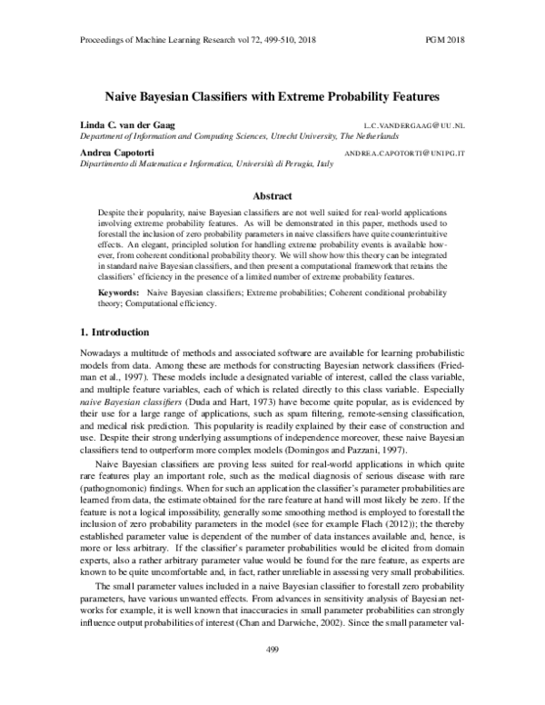 (PDF) Naive Bayesian Classifiers with Extreme Probability Features