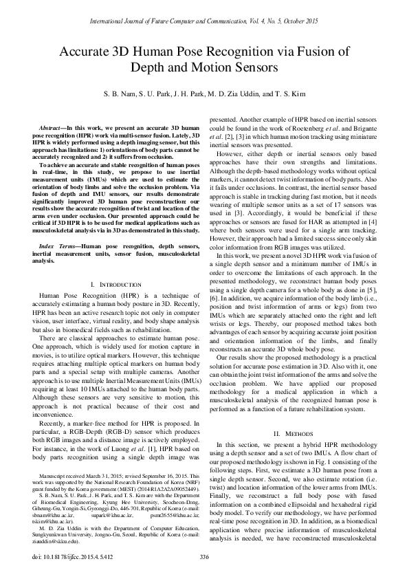 Pdf Accurate 3d Human Pose Recognition Via Fusion Of Depth And Motion
