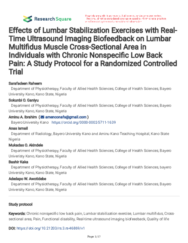 (PDF) Effects of Lumbar Stabilization Exercises with Real-Time Ultrasound Imaging Biofeedback on ...