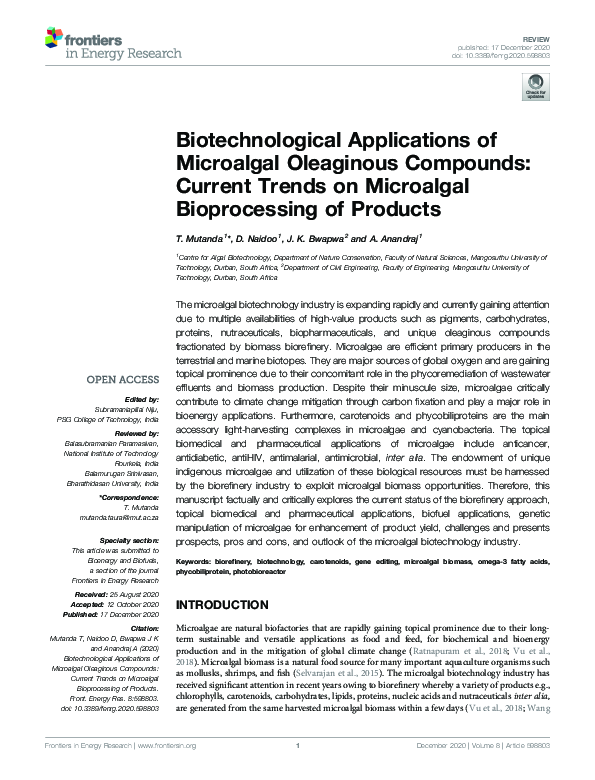 (PDF) Biotechnological Applications of Microalgal Oleaginous Compounds ...