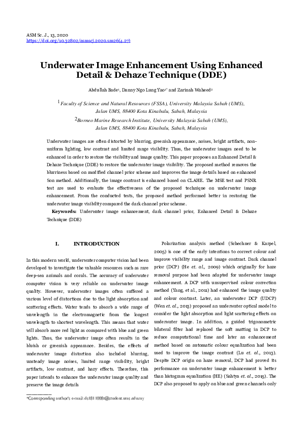 (PDF) Underwater Image Enhancement Using Enhanced Detail Dehaze Technique (DDE)