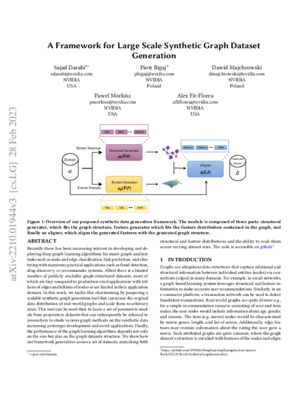 (PDF) A Framework for Large Scale Synthetic Graph Dataset Generation ...