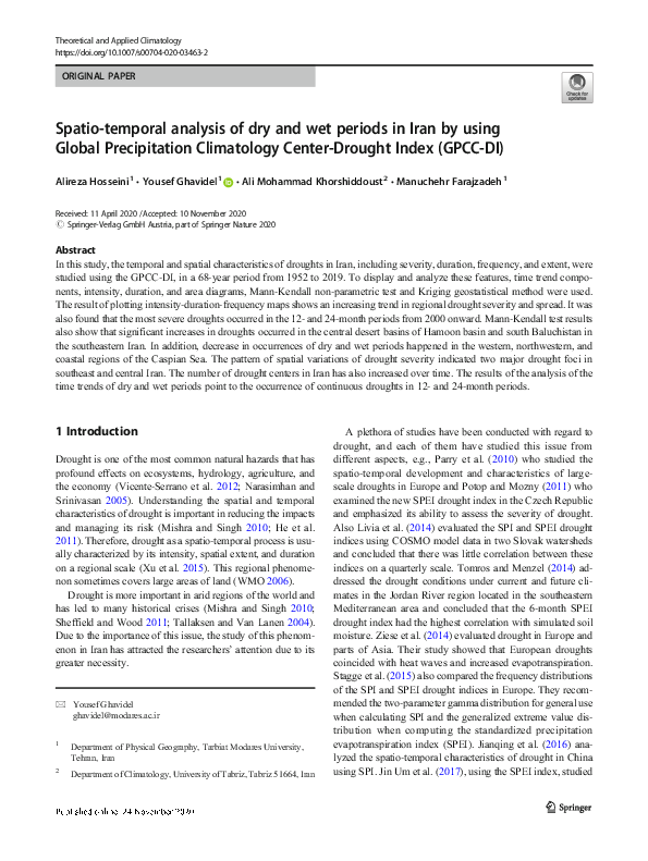 (PDF) Spatio-temporal analysis of dry and wet periods in Iran by using ...